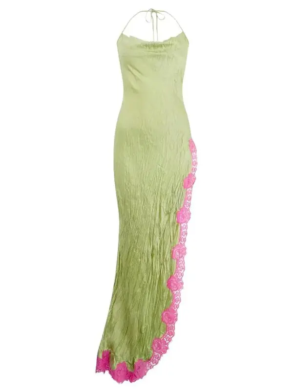 Roberto Cavalli Lace-trim Halterneck Maxi Dress - Green