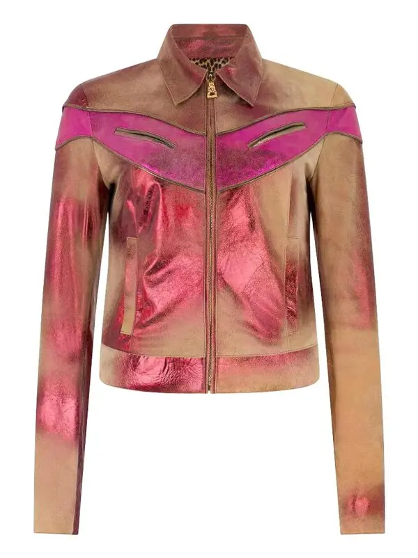 Roberto Cavalli Metallic-finish Leather Jacket - Red