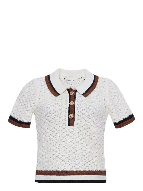 Cara Cara Ginger Crochet Polo Shirt - White