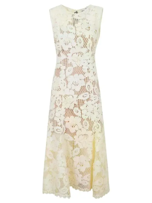 SELF-PORTRAIT Floral Lace Midi Dress - Yellow