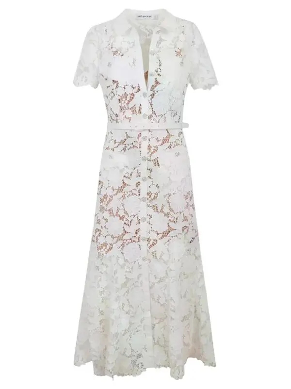 SELF-PORTRAIT Lace Midi Dress - White