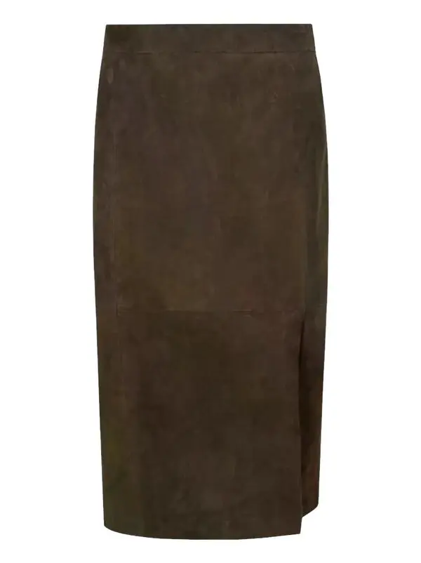 ENES Paneled Suede Midi Skirt - Brown