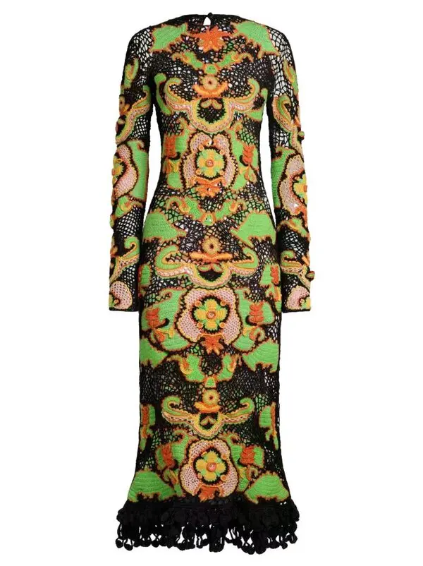 Etro Floral-detail Crochet Midi Dress - Black