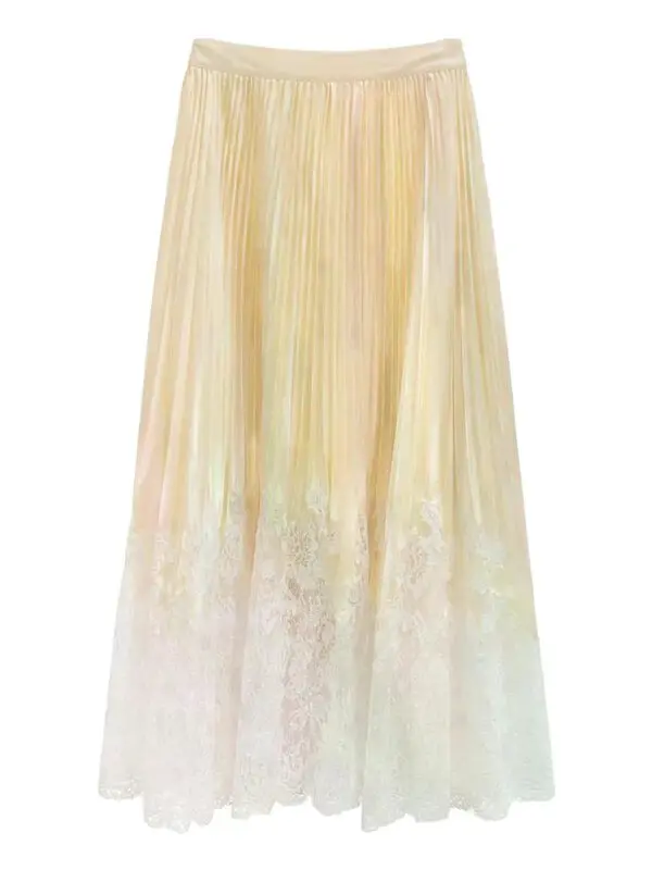 SELF-PORTRAIT Lace Pleated Midi Skirt - Neutrals