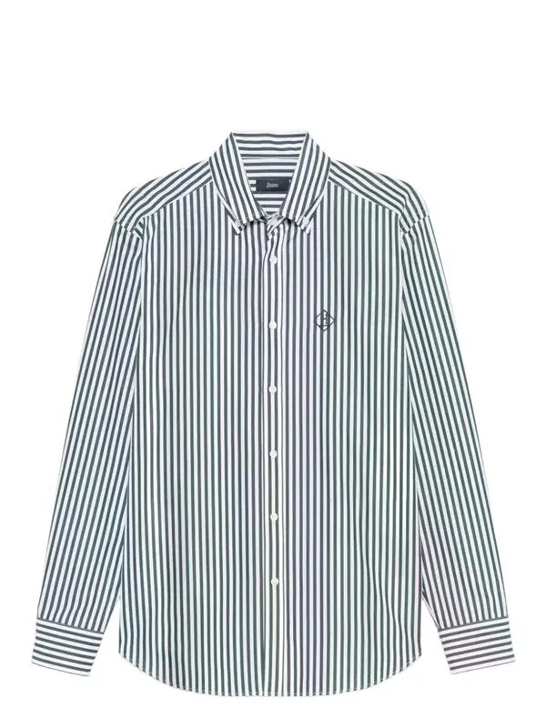 Herno Striped-pattern Logo-embroidery Shirt - Green