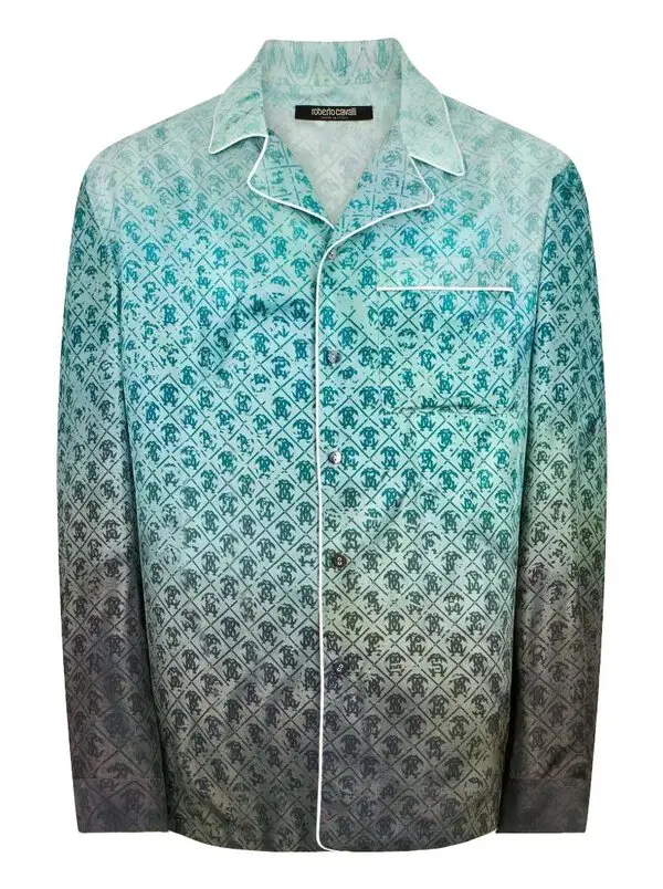 Roberto Cavalli Monogram-pattern Silk Shirt - Blue