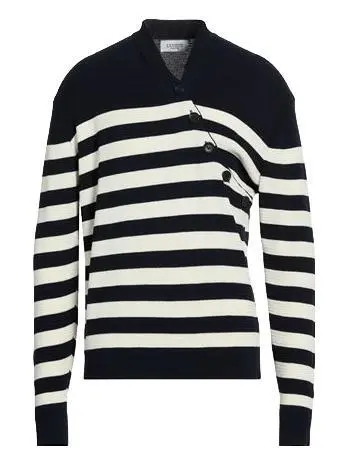 LANEUS Striped V-neck Cotton Sweater - Blue