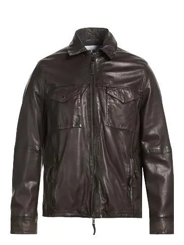 SWORD 6644 Dark Leather Biker Jacket - Brown