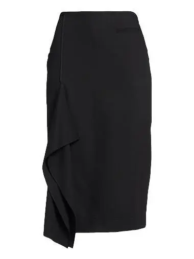 High Ruched Twill Midi Skirt - Black