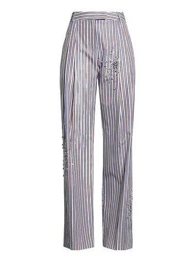 DES_PHEMMES Striped Wide-leg Cotton Pants - Navy