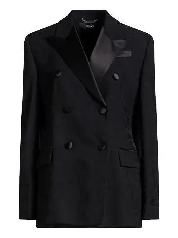 Versace Double-breasted Blazer In Virgin Wool And Silk With Signature Print - Black