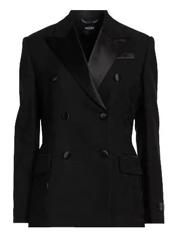 Versace Double-breasted Blazer In Virgin Wool And Silk - Black
