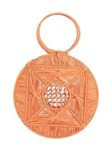 High Natural Raffia Handbag - Orange