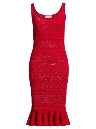 DES_PHEMMES Knitted Bodycon Midi Dress - Red