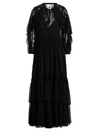 Ba&sh Georgette Flared Maxi Dress With Lace Trims - Black