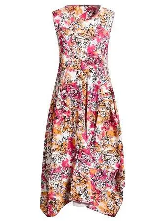 High Floral-print Midi Dress - Pink