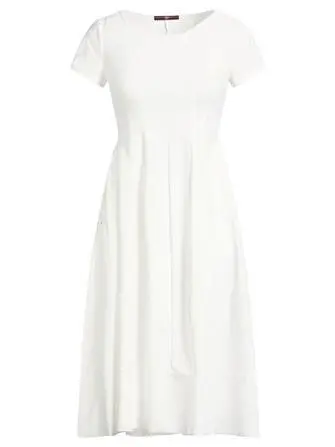 High Flared Midi Dress - White