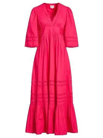 Antik Batik Flared Broderie Anglaise Maxi Dress - Pink