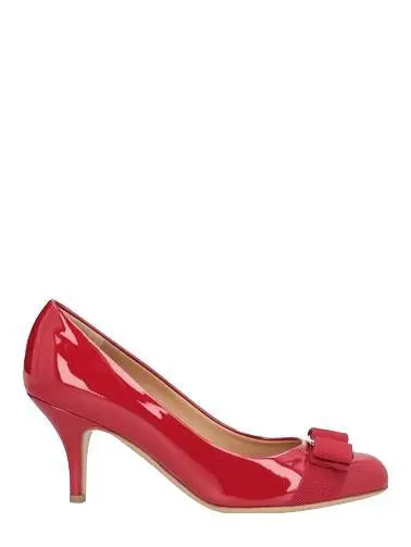 FERRAGAMO Glossed Leather Pumps With Bow Detailing - Red