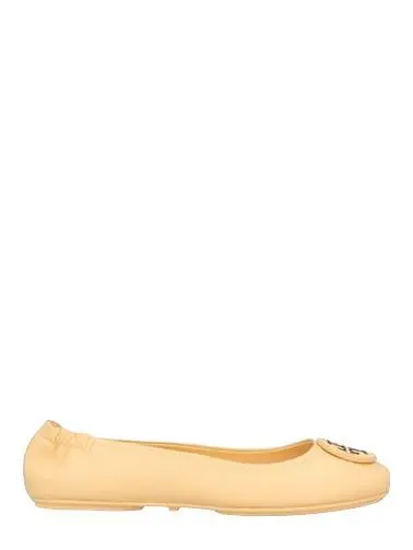 Tory Burch Ballet Flats In Leather With Logo Appliqu - Orange