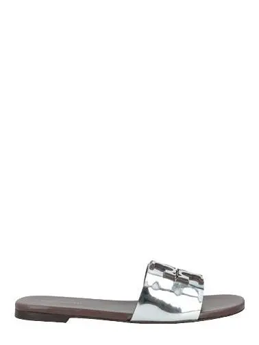 Tory Burch Leather Slide Sandals - Silver