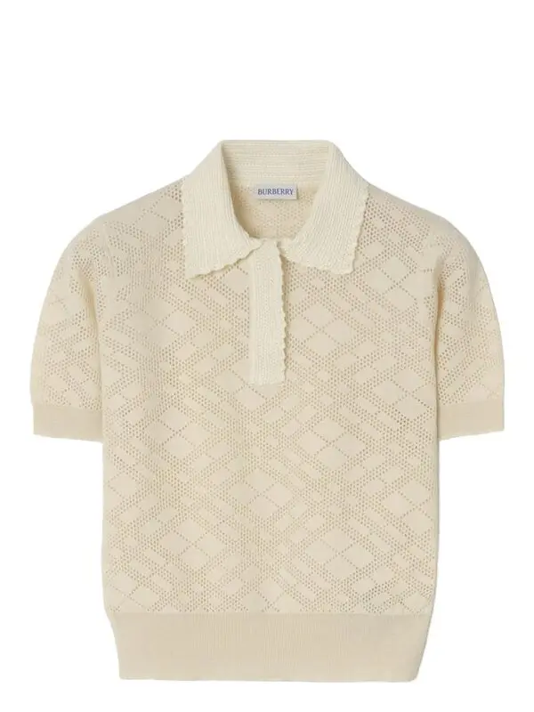 Burberry Check Wool Silk Polo Shirt - Ceramic White