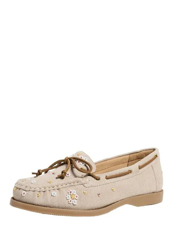 Free People Sandy Seed Bead Boat Shoes - Oyster Cove Suede