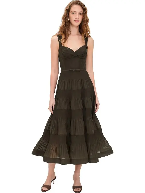 Zimmermann Pleated Draped Midi Dress - Olive
