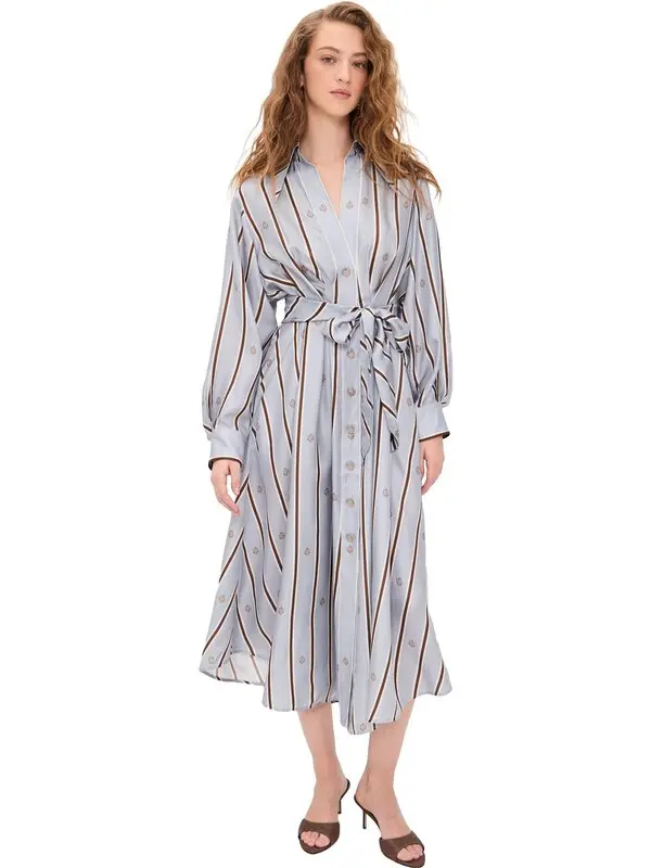 Zimmermann Emblem Tuck Silk Midi Dress - Blue Emblem