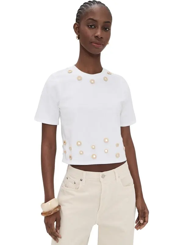 Cinq À Sept Crochet Mirrors Bessy Tee - White/khaki