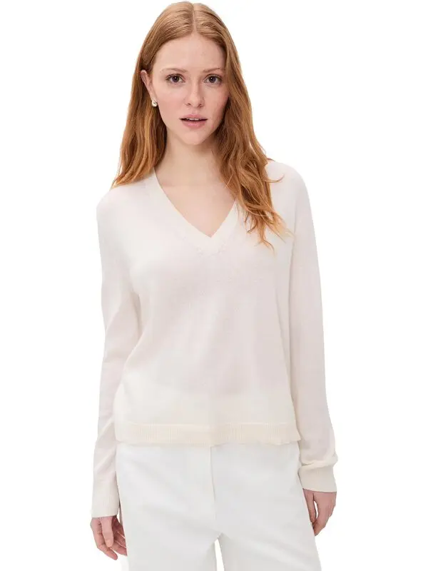 Jenni Kayne Flynn Cashmere V-neck Top - Ivory