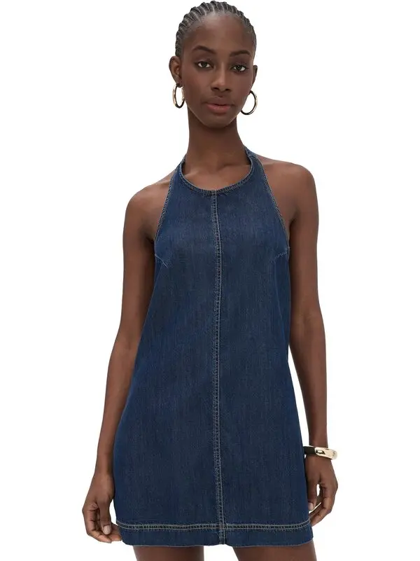 Good American Denim Halter Shift Mini Dress - Indigo1187