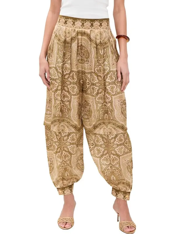 Zimmermann Luna Satin Pants - Olive Perla Paisley