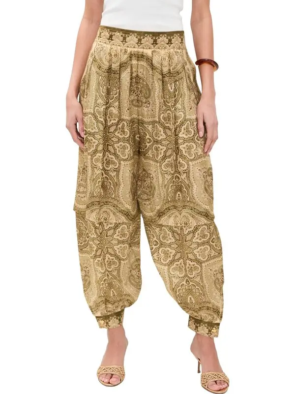 Zimmermann Luna Satin Balloon Pants - Olive Perla Paisley