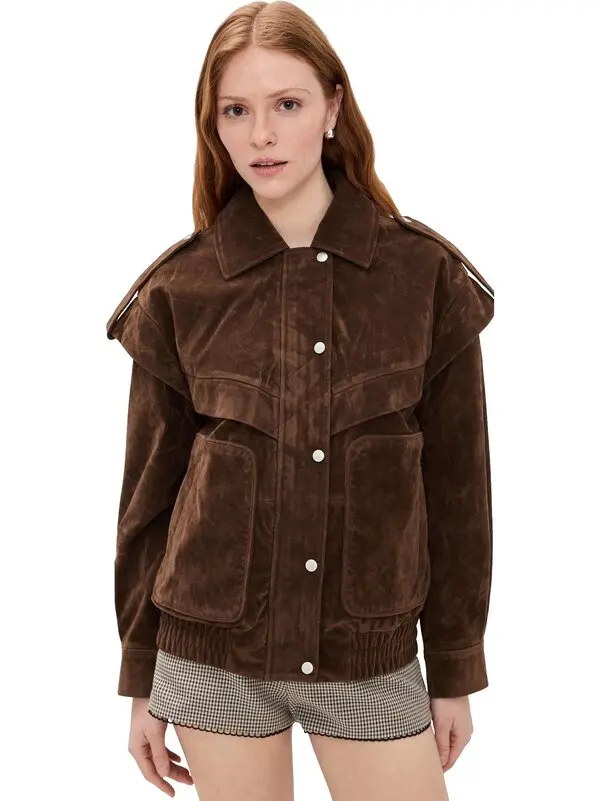 Avec Les Filles Faux Suede Layered Bomber Jacket - Brunette