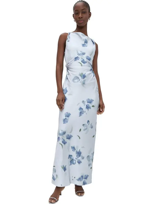 Vince Petal Blur Twist Shoulder Cowl Neck Dress - Soft Grey