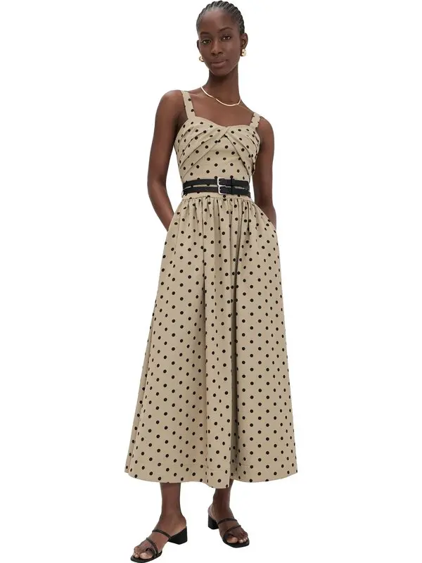 EN SAISON Hadley Polka Dot Midi Dress - Tan Black