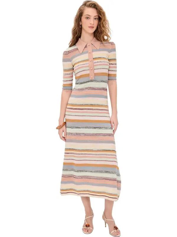 Zimmermann Luna Mouline Polo Midi Dress - Multi Stripe