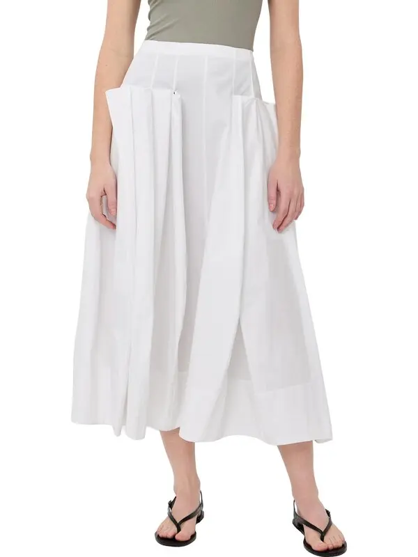 Tibi Compact Poplin Pinched Pleat Full Skirt - White