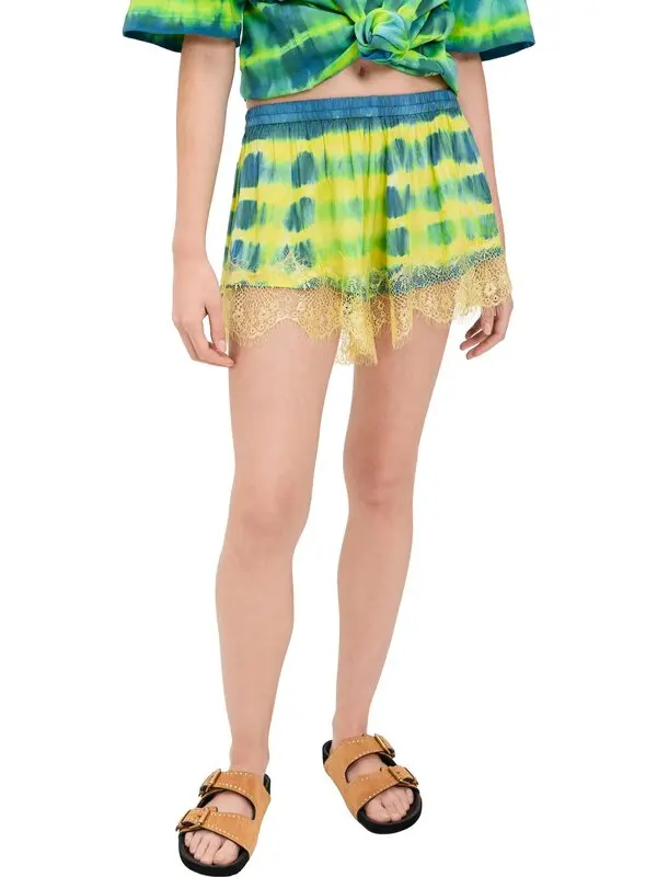 CIAO CIAO VACATION Curacao Tie-dye Lace-trimmed Shorts - Green/blue