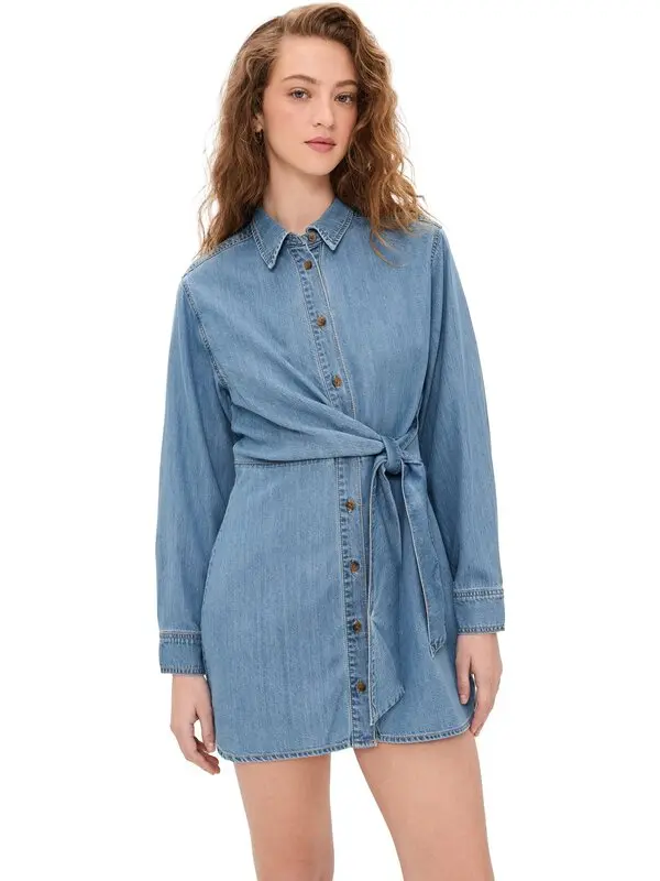 Good American Denim Wrap Shirt Dress - Indigo266