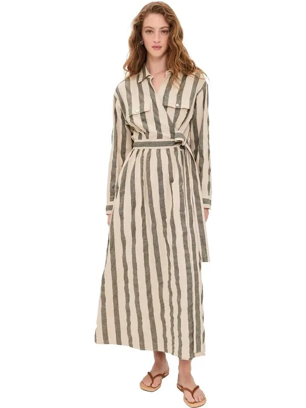 Faherty Brand Linen Julia Wrap Dress - Pine Bay Stripe