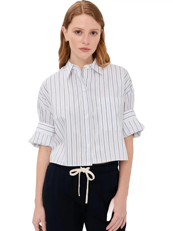 TWP Striped Cotton Shirt - White/kentucky Blue