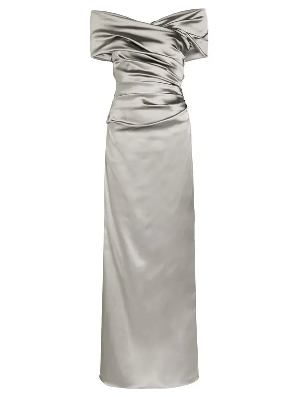 Talbot Runhof Gathered Satin Gown - Grey