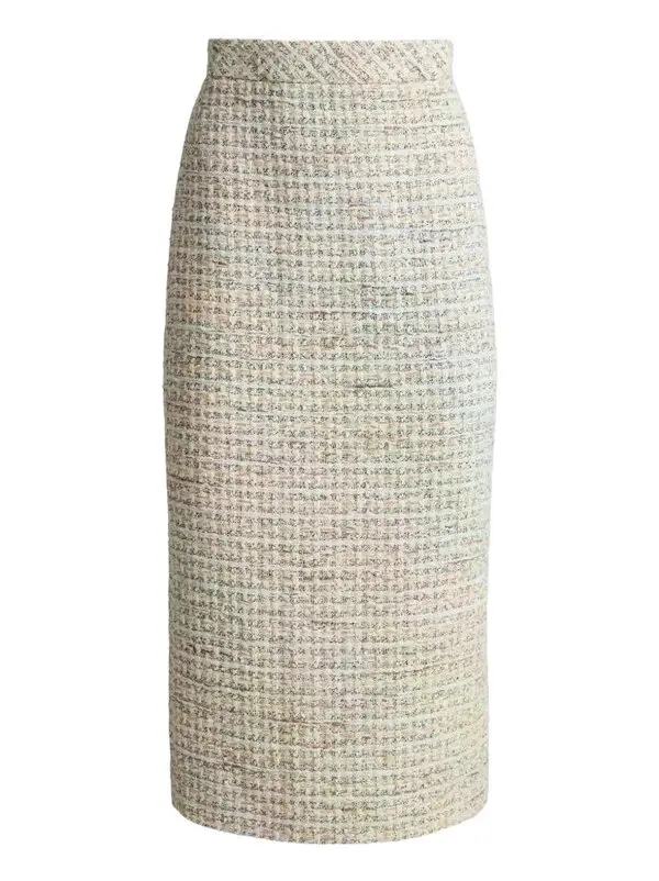 St. John Tweed Skirt With Back Slit - Neutrals