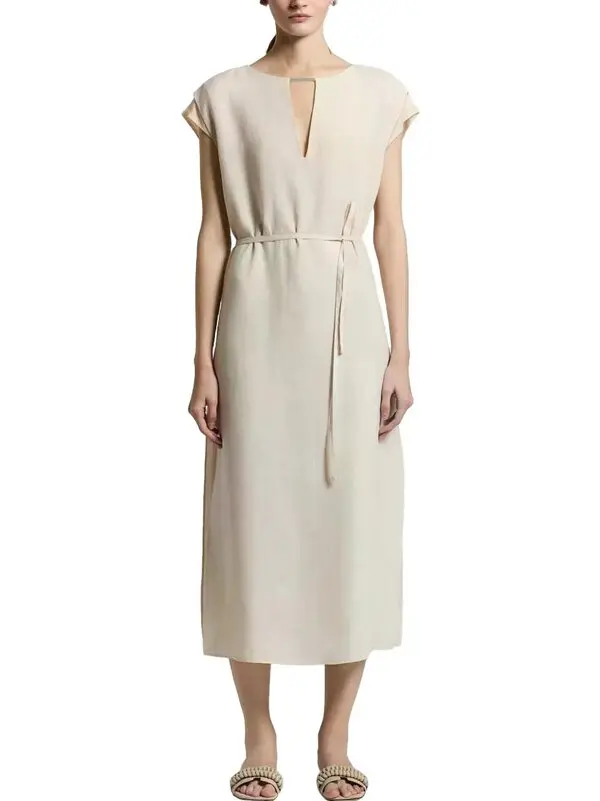 Peserico V-neck Belted Dress - Neutrals