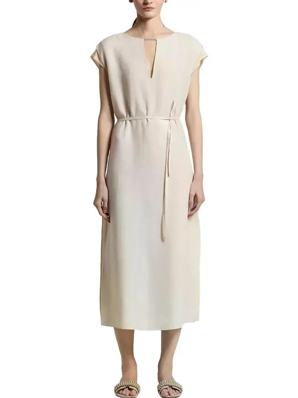 Peserico V-neck Belted Dress - Neutrals