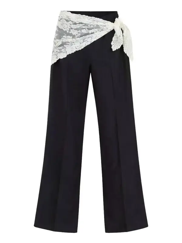 Sea Lace-trim Pleated Trousers - Black