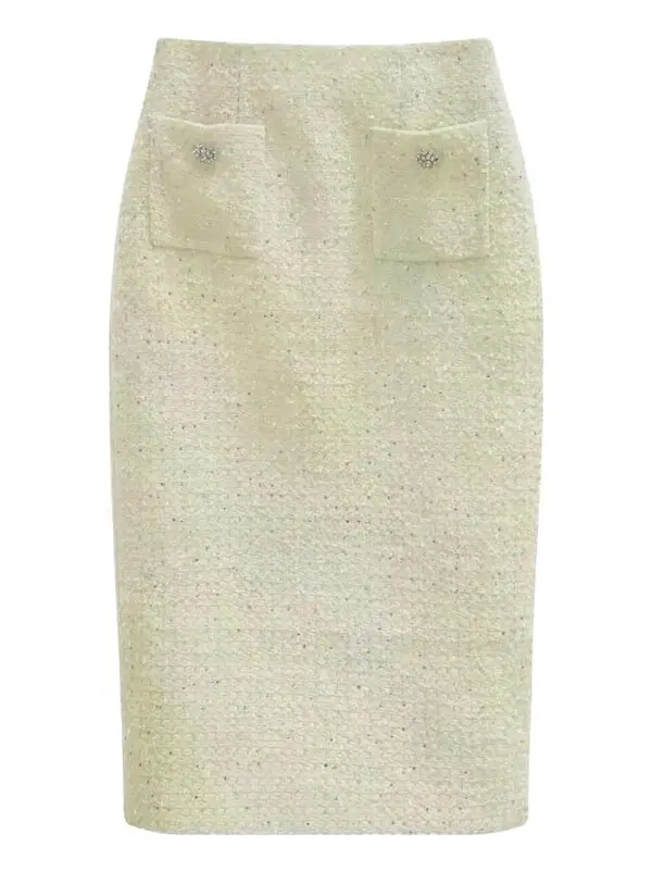 SELF-PORTRAIT Boucle Midi Skirt With Pockets - White