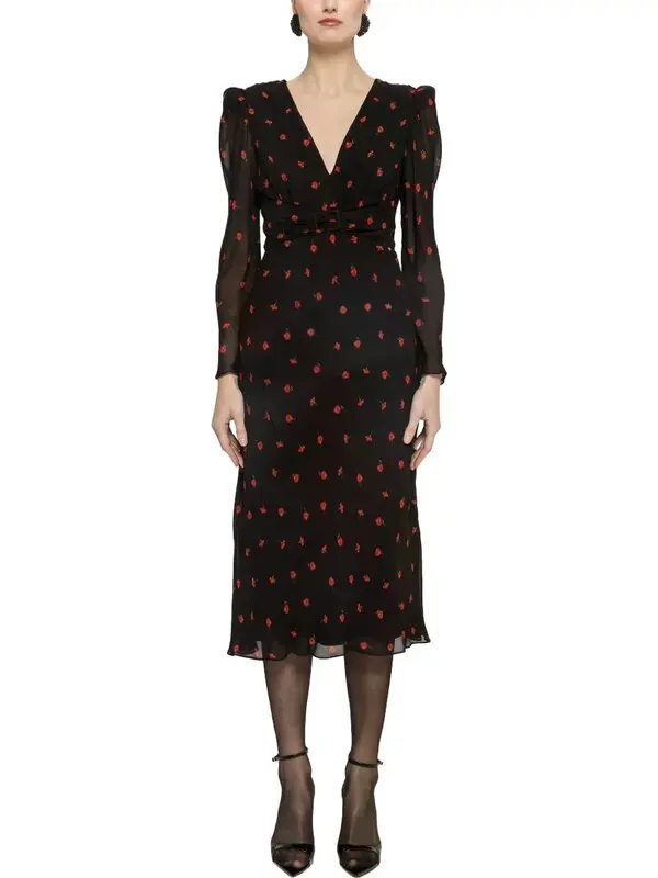 NISSA Printed Midi Dress - Black